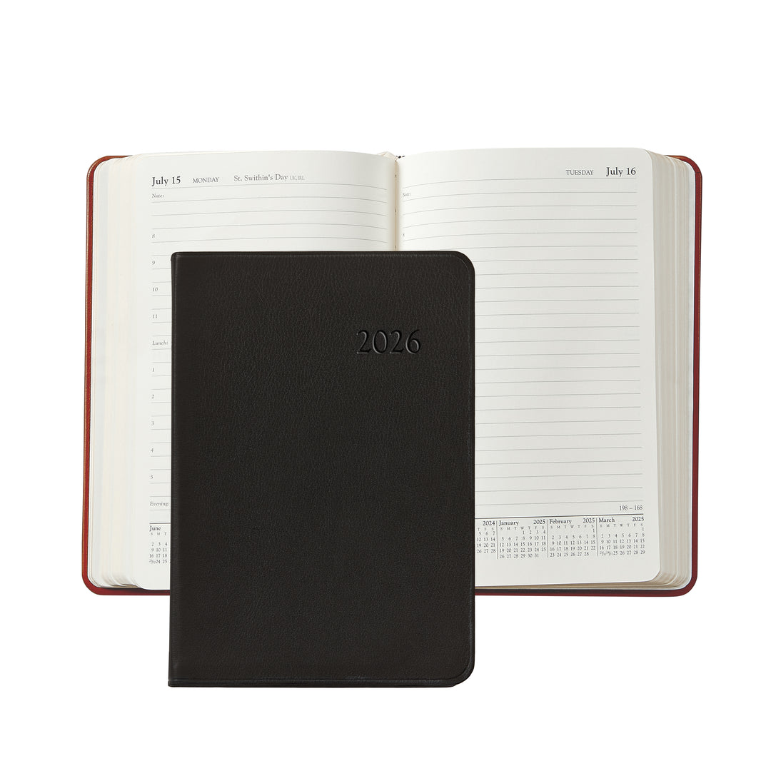 2026 Daily Journal Planner | Black Traditional Leather – Graphic Image