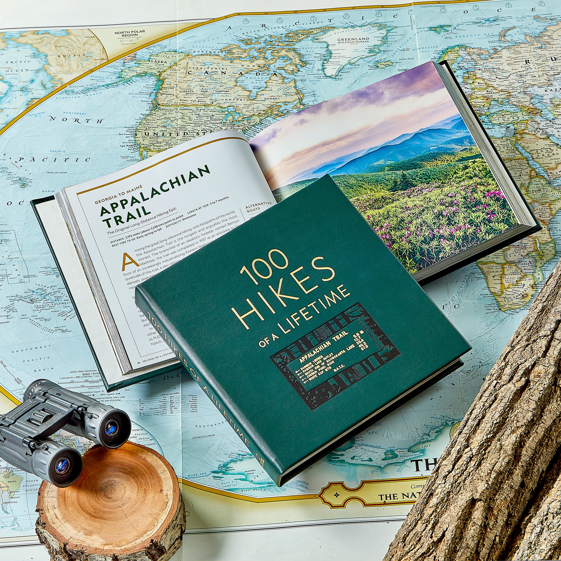 100 Hikes Of A Lifetime | Green Bonded Leather – Graphic Image