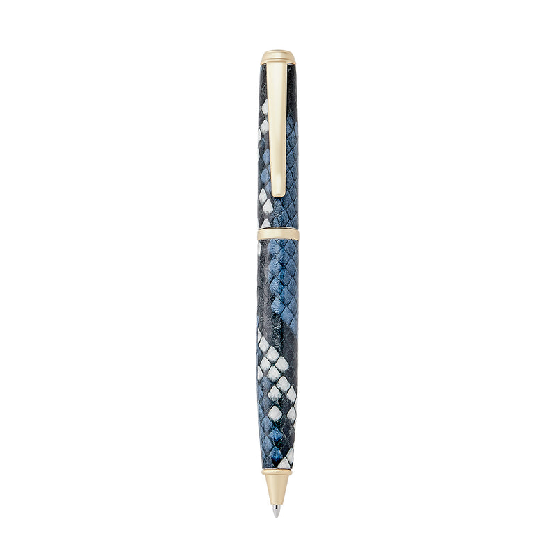 Leather Wrapped Pen | Blue Embossed Python Leather – Graphic Image