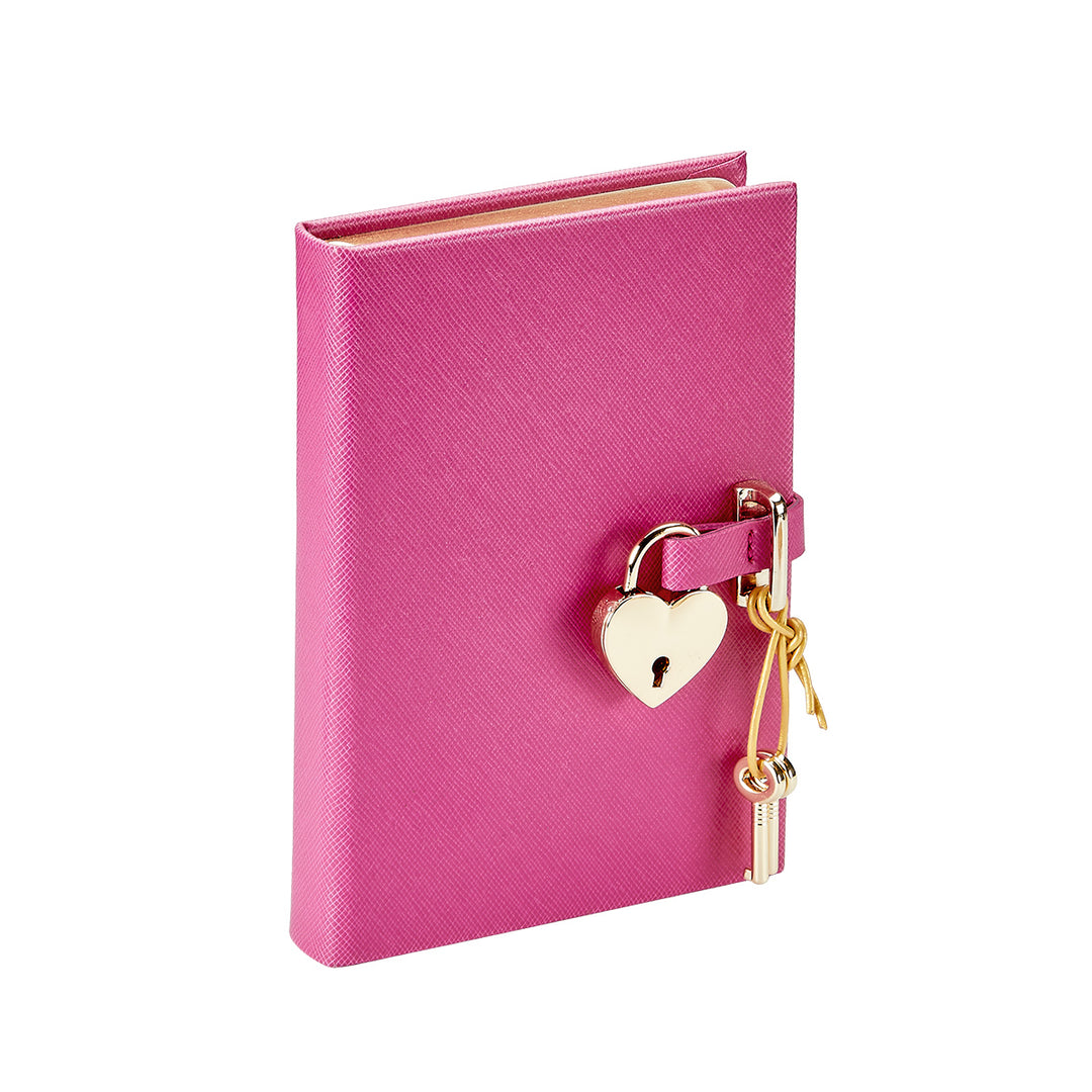 Heart Lock Diary | Pink Saffiano Leather – Graphic Image