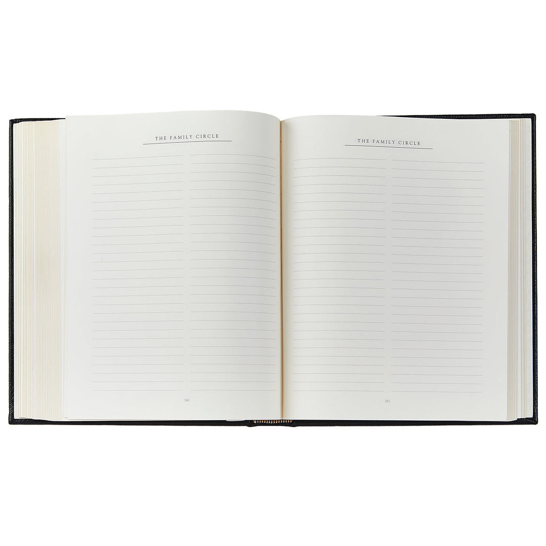 Family History Book | Black Goatskin Leather – Graphic Image